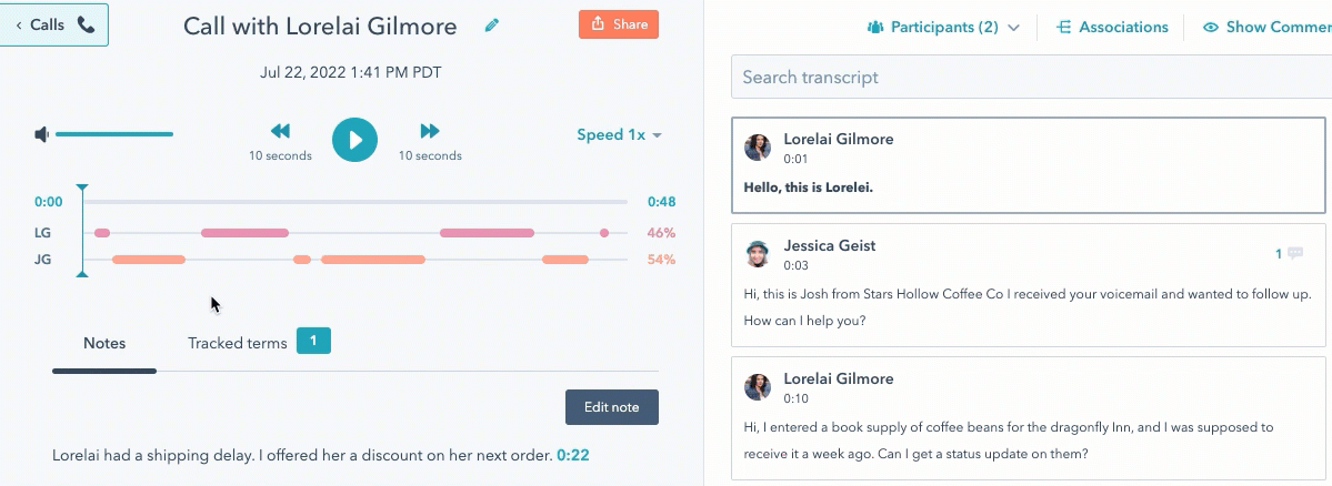 Review call recordings and transcripts